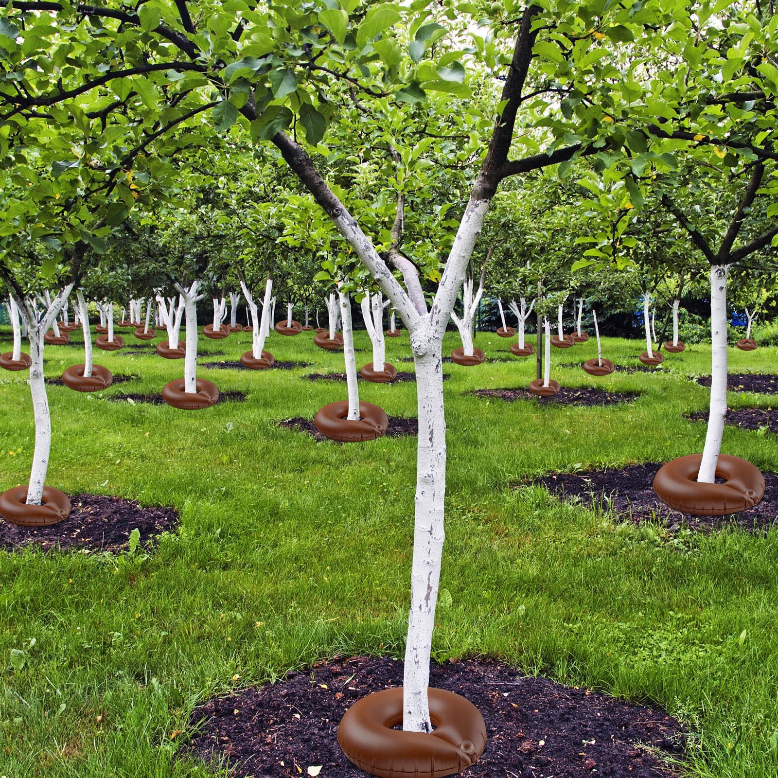 8 Pcs Tree Watering Bag 10 Gallon, Slow Release Tree Watering Ring Round PVC Drip Irrigation Water Pouch Automatic Drip System for Planting Gardening Trees and Shrubs, Brown, 23.6 x 23.6 Inch