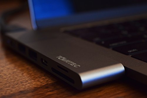 Tovatec Aluminum USB C Adapter Hub for 2016/2017 MacBook Pro 13 and 15 40Gbs Thunderbolt 3, 4k HDMI, Pass-Through Charging, Space Gray, 4.5"