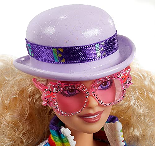 Barbie Elton John Collector Doll (12-inch, Curly Blonde Hair) in Bomber Jacket and Flared Denim, with Doll Stand and Certificate of Authenticity