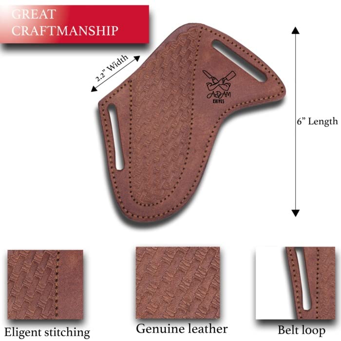 ADAM KNIVES Leather Knife Sheath For Belt, Slanted Pancake Sheath, Tooled Leather Sheath, Beautiful Cow Boy Bull Cutter Knife Leather Cover 100% Real Leather (Leather)