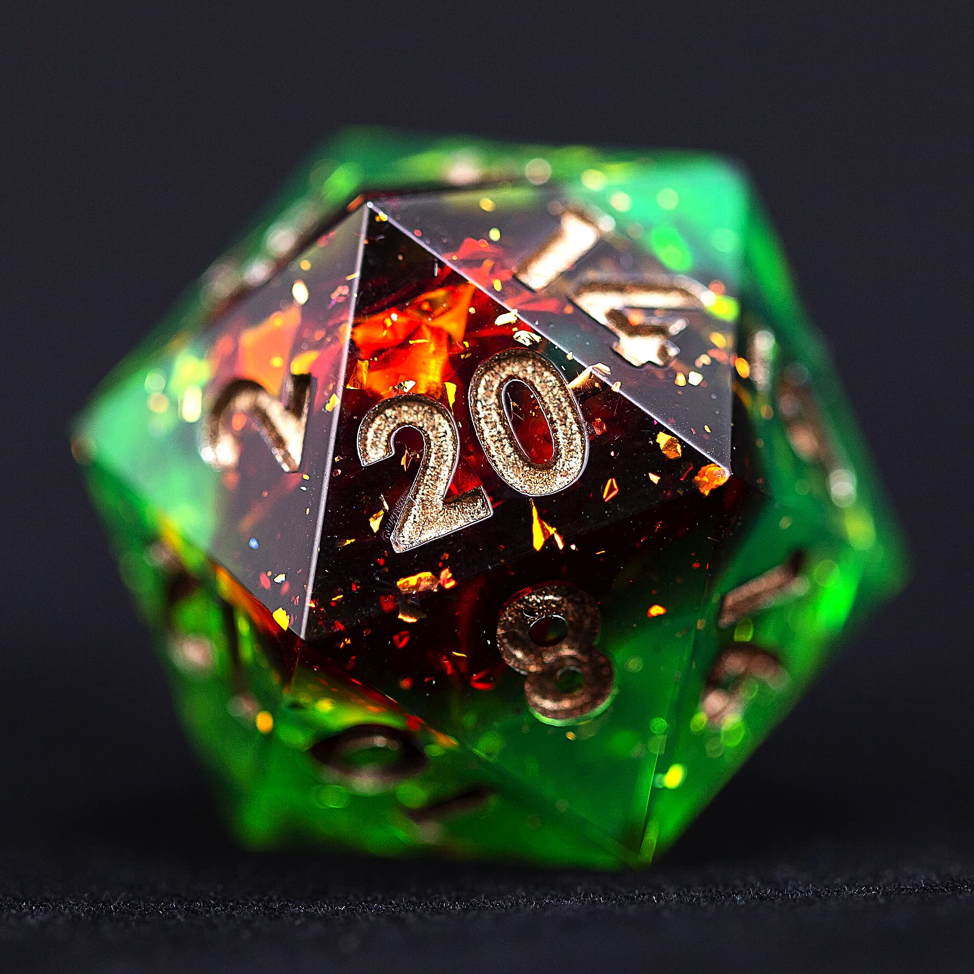 DND Dice Sharp Edge Dice Polyhedral Dice Mini Planet Dice Dungeons and Dragons Dice Handmade Dice Set Peachy Galaxy (Jungle FIRE)