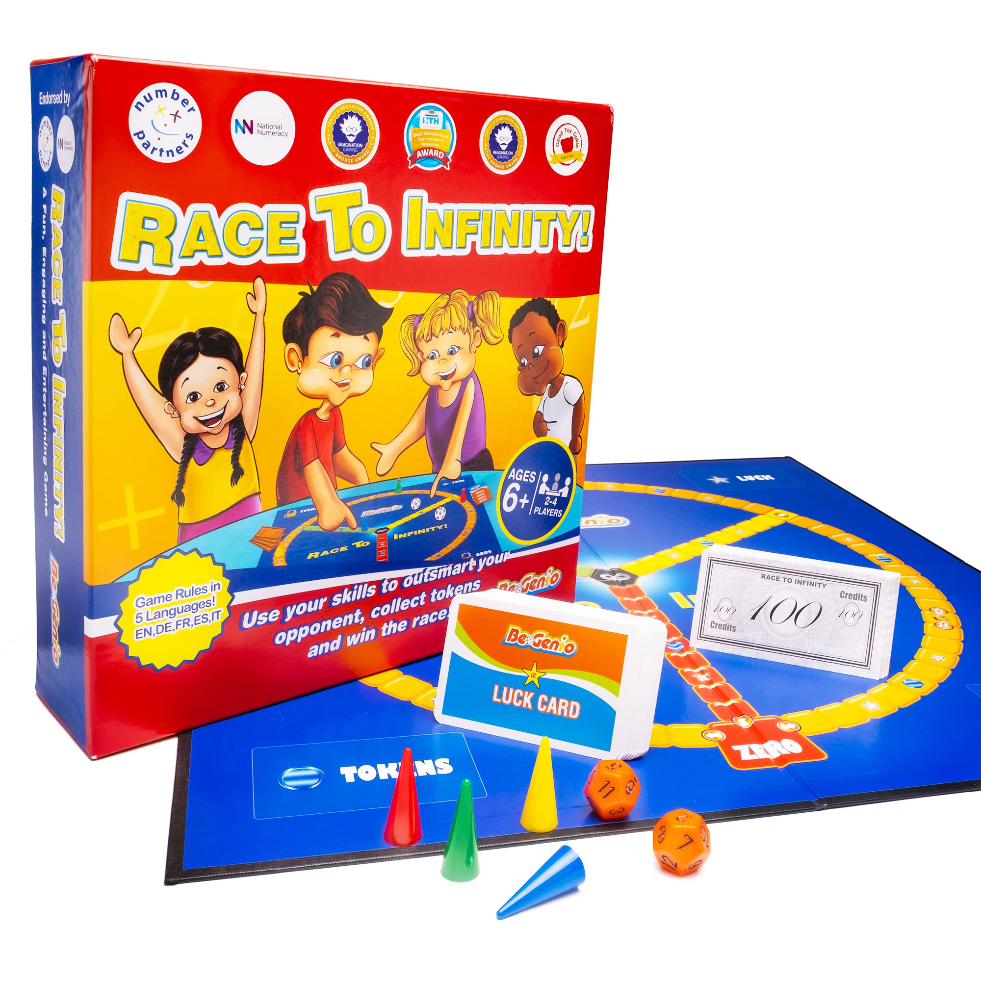 BeGenio - Race to Infinity, Math Games for Kids 6-12, Fun Educational Board Games, Multi-Level Tabletop Games, Table Top Board Gaming to Enhance Your Child’s Math Skills