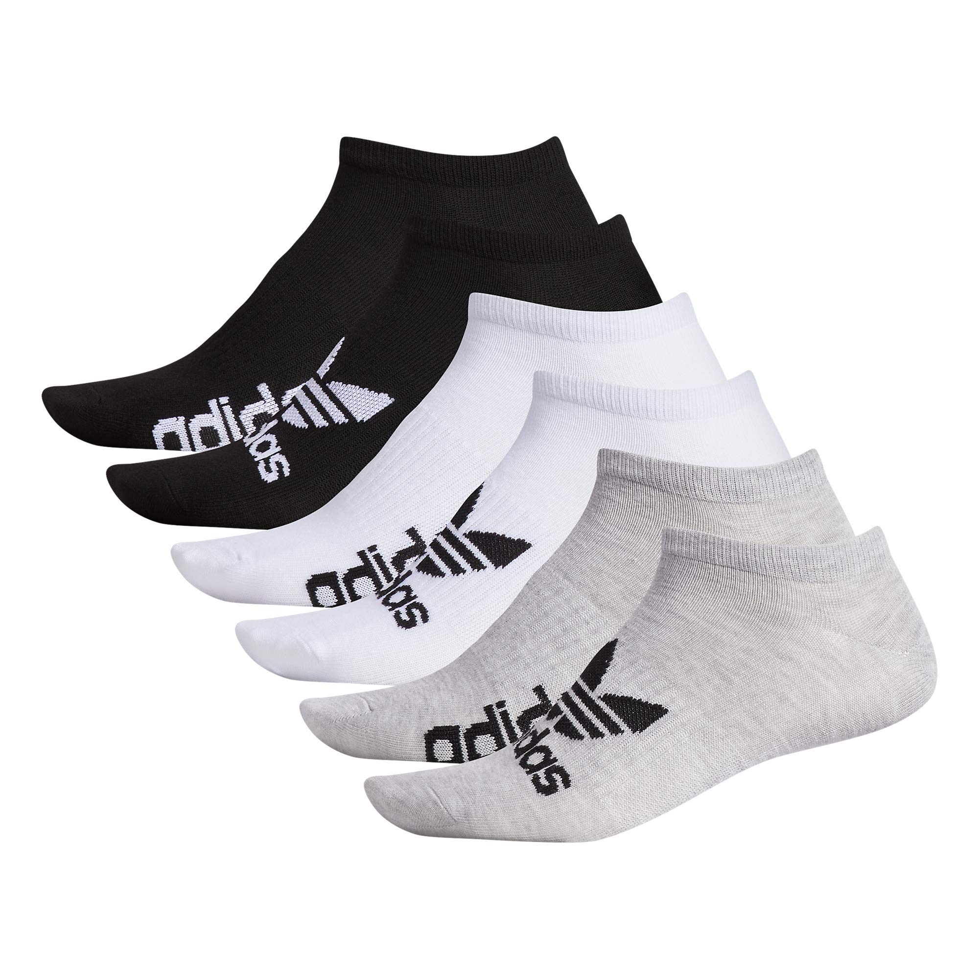 adidas Originals Men's Classic Trefoil Superlite No Show Socks (6-Pair), Heather Grey/White/Black, Large