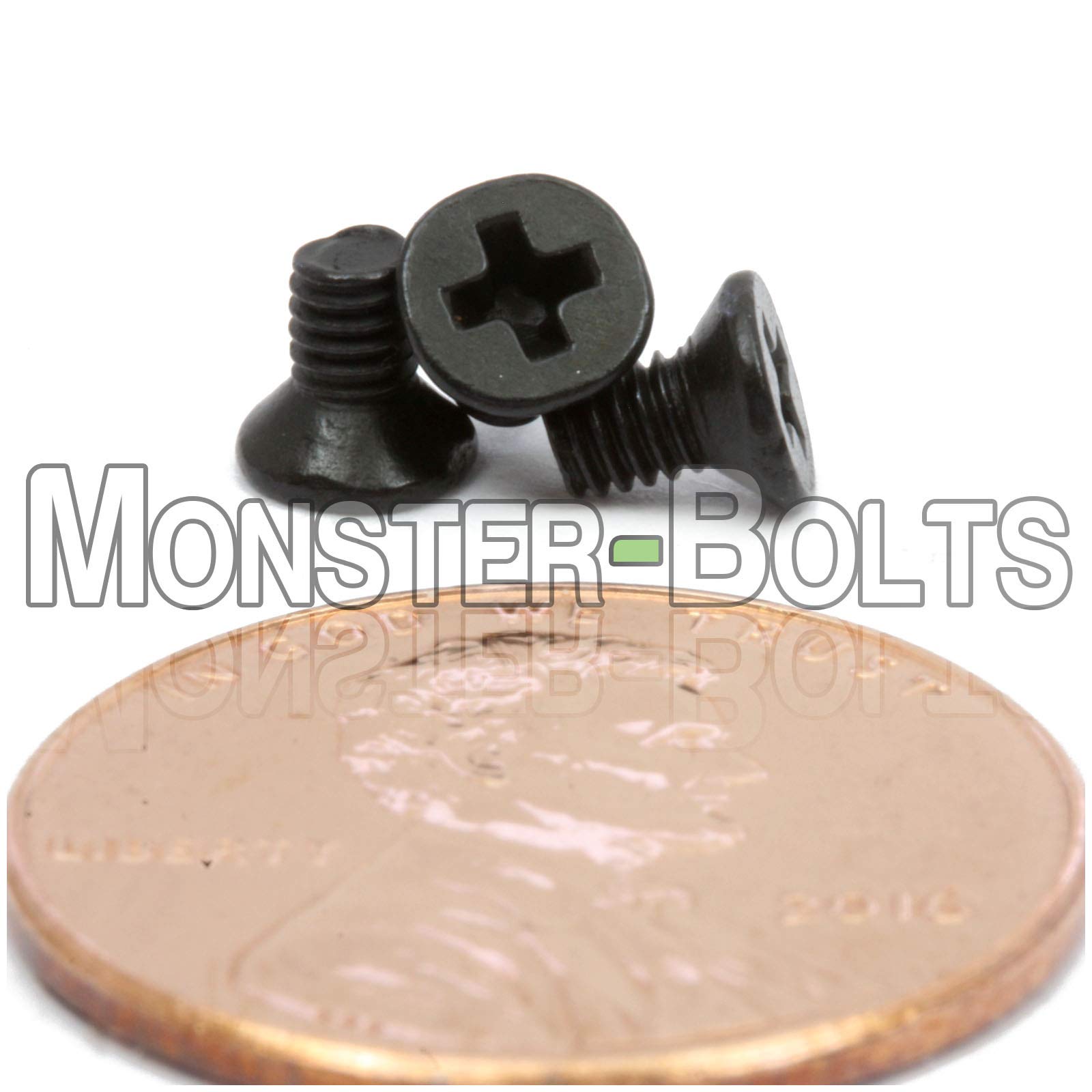 MonsterBolts - M2.5 x 4mm Phillips Flat Head, DIN 965, Alloy Steel, Black Oxide, 50 Pack