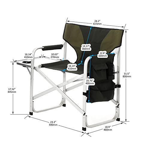 Ajikgn 2-Piece Padded Side Table and Storage Pockets,Lightweight Oversized Directors Indoor, Camping Folding Outdoor Chair, Green