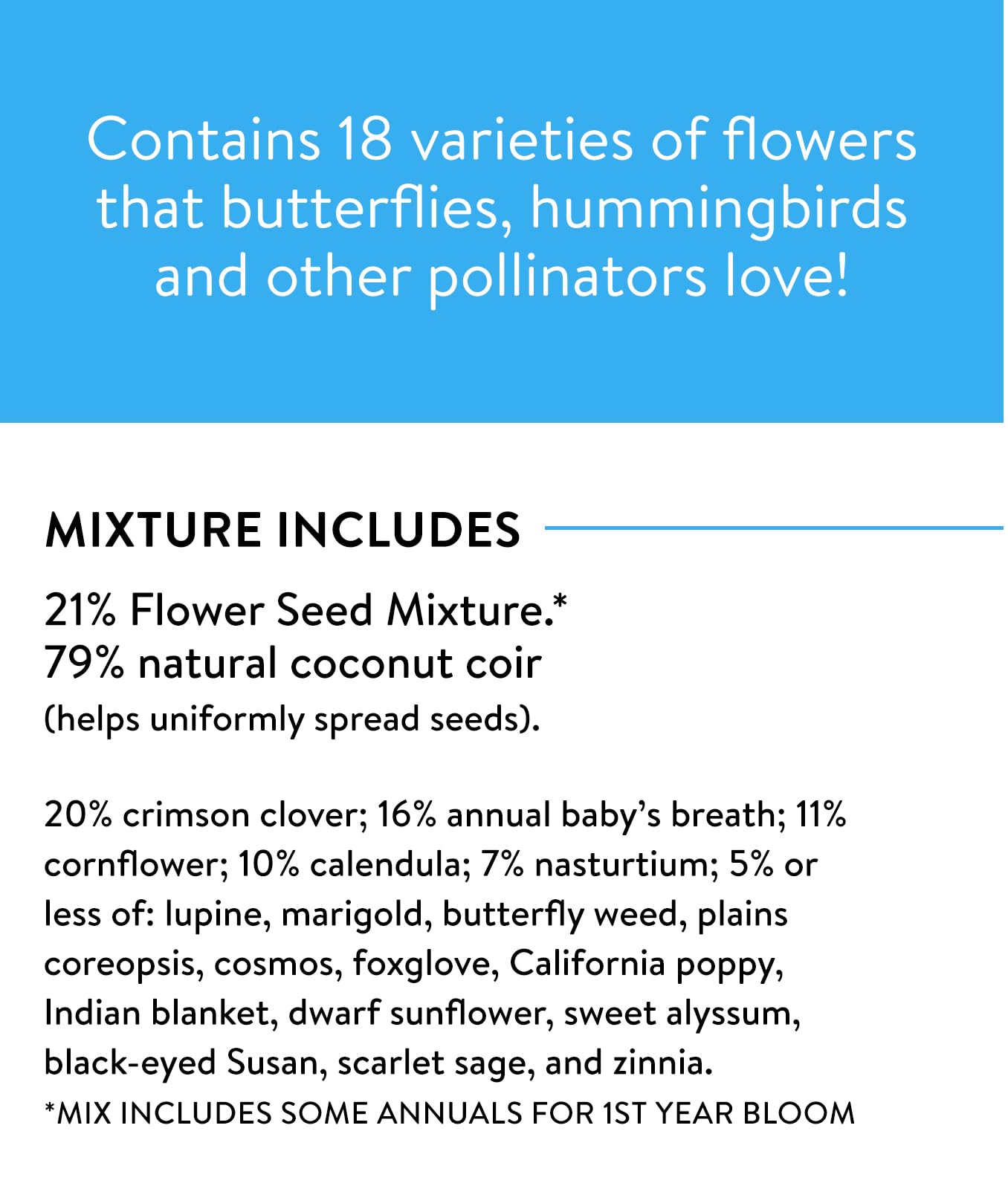 Burpee Wildflower 25,000 Bulk, 1 Bag 18 Varieties of Non-GMO Flower Seeds for Hummingbirds and Butterflies