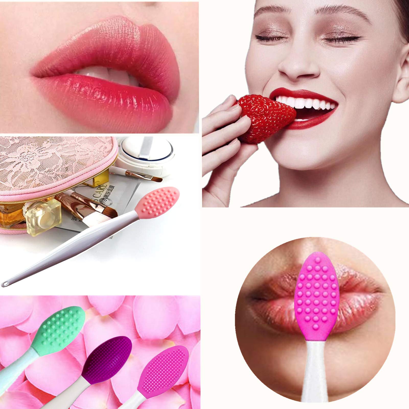 Lip Brush Tool,Double-Sided-Silicone Lip Scrub Brush Silicone Lip Brush Exfoliating for for Men Women(4 Colors,4 PCS)
