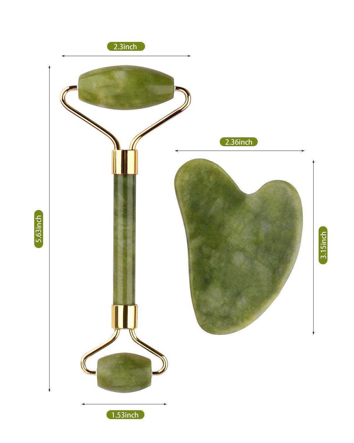 Jade Roller for Face, Jade Roller and Gua Sha Set, EUASOO 100% Real Natural Beauty Jade Facial Roller Massage Tool for Face Eyes Neck Body β Anti Aging Beauty Treatment