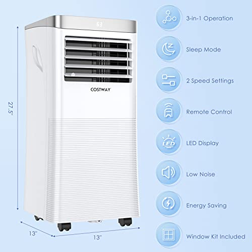 COSTWAY Portable Air Conditioner, 10000 BTU Air Cooler with Fan & Dehumidifier Mode for Rooms up to 350 Sq.Ft, Quiet AC Unit with Sleep Mode, 2 Fan Speeds, 24H Timer(10000BTU)