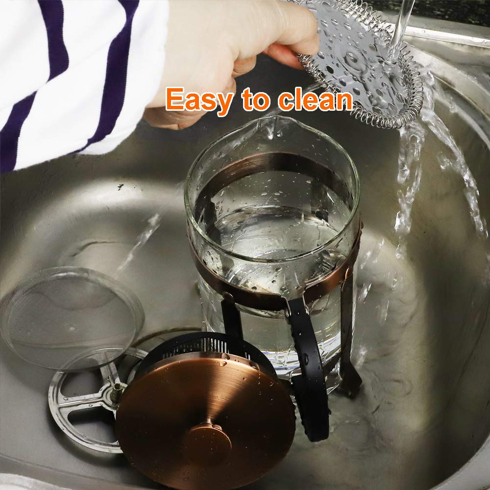 ADAMITA French Press Coffee Maker 8 cups 34 oz 304 Stainless Steel Coffee Press with 4 Filter Screens, Easy Clean Heat Resistant Borosilicate Glass - Free 100% BPA (A-Style-Copper-3A, 34 oz)