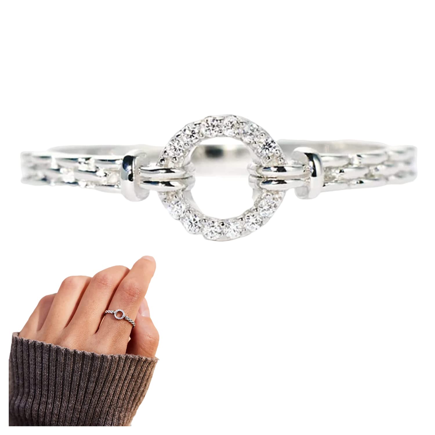ALIVIM I Will Be with You Pavé Open Circle Ring,Adjustable Zircon Circle Symbol Ring,Mother&Daughter Forever Linked Pavé Open Circle Ring (1pc,6)
