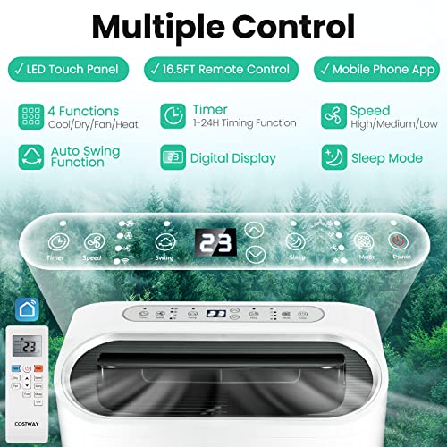 COSTWAY Portable Air Conditioners, 12000 BTU 4 in 1 AC Unit with Cool, Fan, Heat & Dehumidifier, Alexa Voice-Enabled Air Cooler with WiFi Smart App Control, LED Display, 24H Timer, Cools up to 450 Sq. Ft (12000BTU)