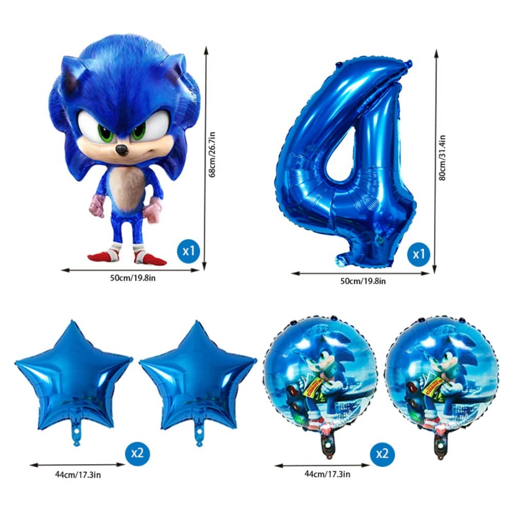 6PCS Blue Hedgehog Balloons, Blue Hedgehog Birthday Party Supplies, Suitable for 4-Year-Old Children's Birthday Parties and Theme Activities (4 year old balloons)