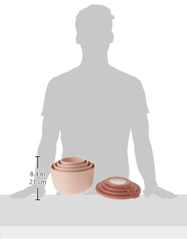 Mepal, Cirqula Set of 4 Multi Food Storage and Serving Bowls with Lids, Food Prep Containers, Deep, Nordic Blush, 1 each (17oz, 34oz, 68oz, 101oz), 1 Set