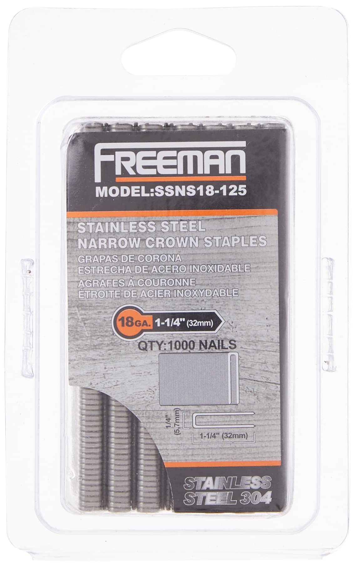 Freeman SSNS18-125 18-Gauge 1-1/4" Glue Collated Narrow Crown Staples (1000 Count)