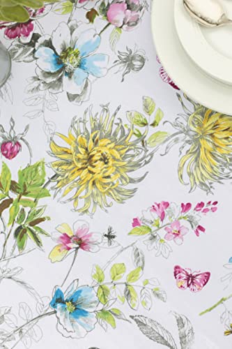 Benson Mills Spillproof Spring/Summer Fabric Outdoor Tablecloth with Umbrella Hole, Zippered Table Cloth for Rectangle Tables, Picnic/Patio (Blooming Floral, 60" X 84" Rectangular with Umbrella Hole)