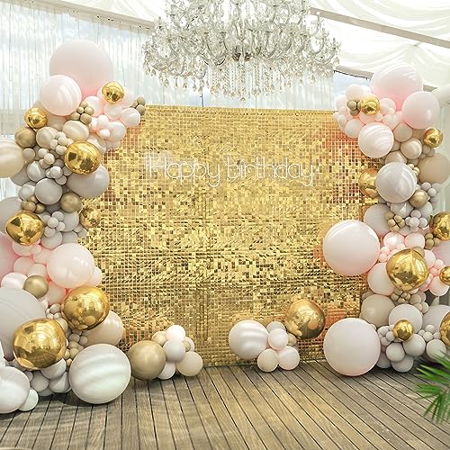 Ayfjovs 49PCS Light Gold Shimmer Wall Backdrop Panel, Shiny Champagne Shimmer Wall Backdrop, Glitter Wall for Birthday, Wedding, Engagement, Receptions, Photo Shoots, Anniversary Party