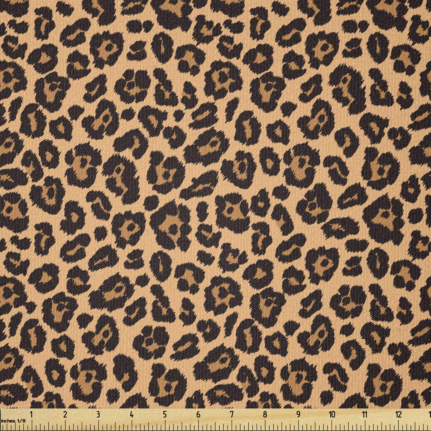Ambesonne Peach Color Leopard Print Fabric by The Yard, Orange Color Leopard Pattern Illustration Exotic Pattern, Stretch Knit Fabric for Clothing Sewing and Arts Crafts, 1 Yard, Orange and Black