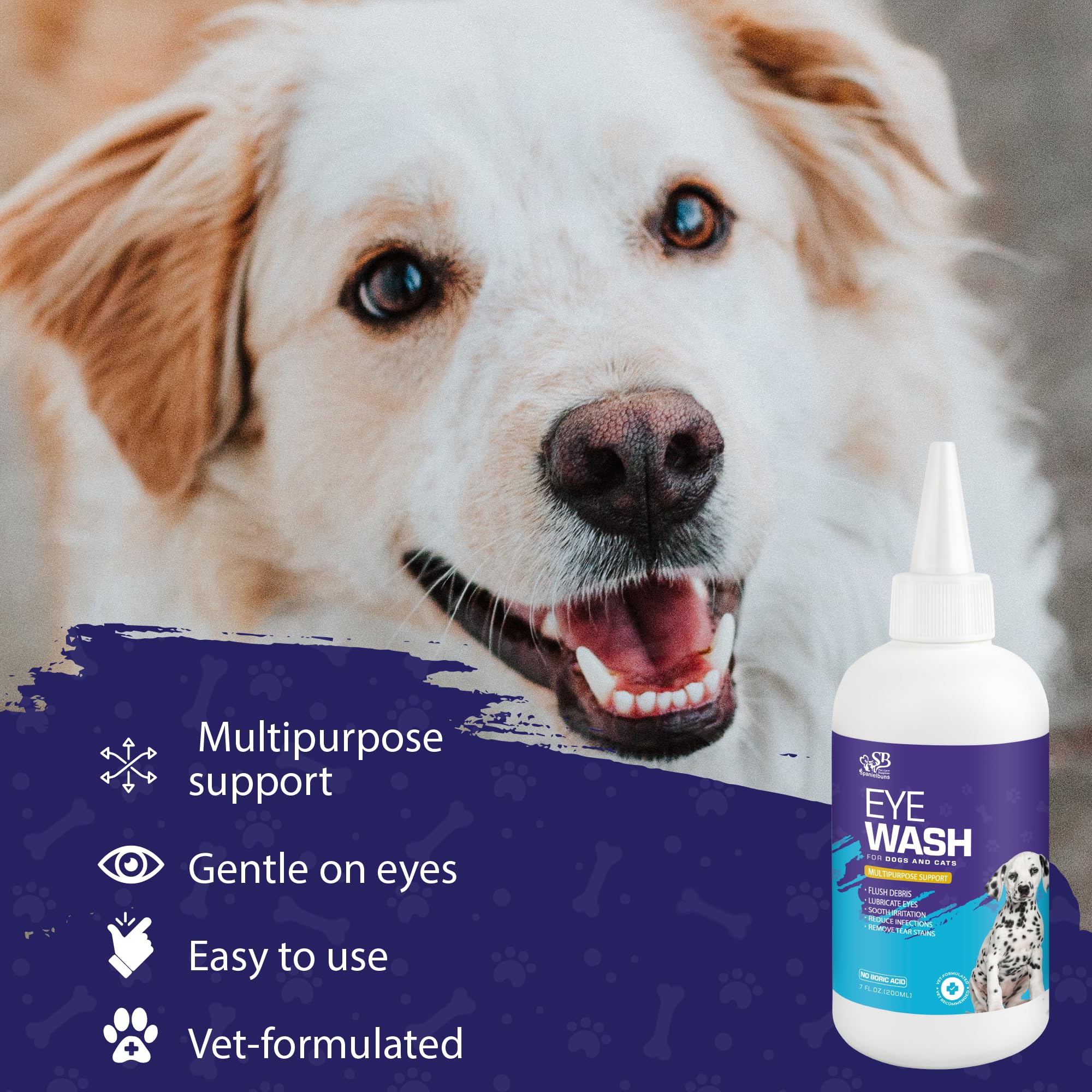 Spanielbuns Dog Eye Drops 200ml,All Natural Ingredients Eye Wash for Dogs and Cats, Cleanses Tear Stains, Mucus, Improves Allergy Symptoms and Dry Eyes(2pack)