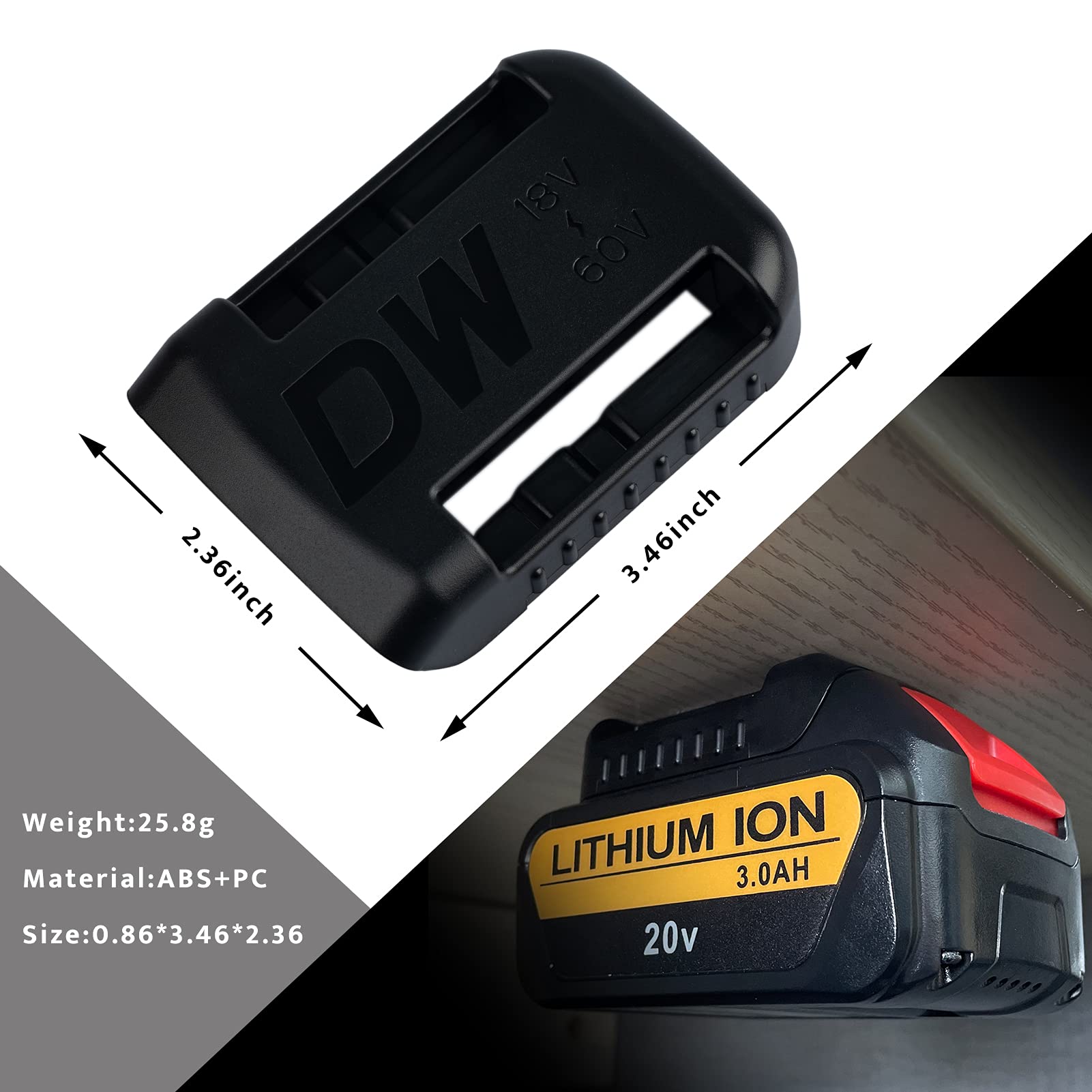 5Packs Mellif Battery Holder for Dewalt 20V 60V Battery Wall Mount Display Hanger Dock Garage Organization, Black