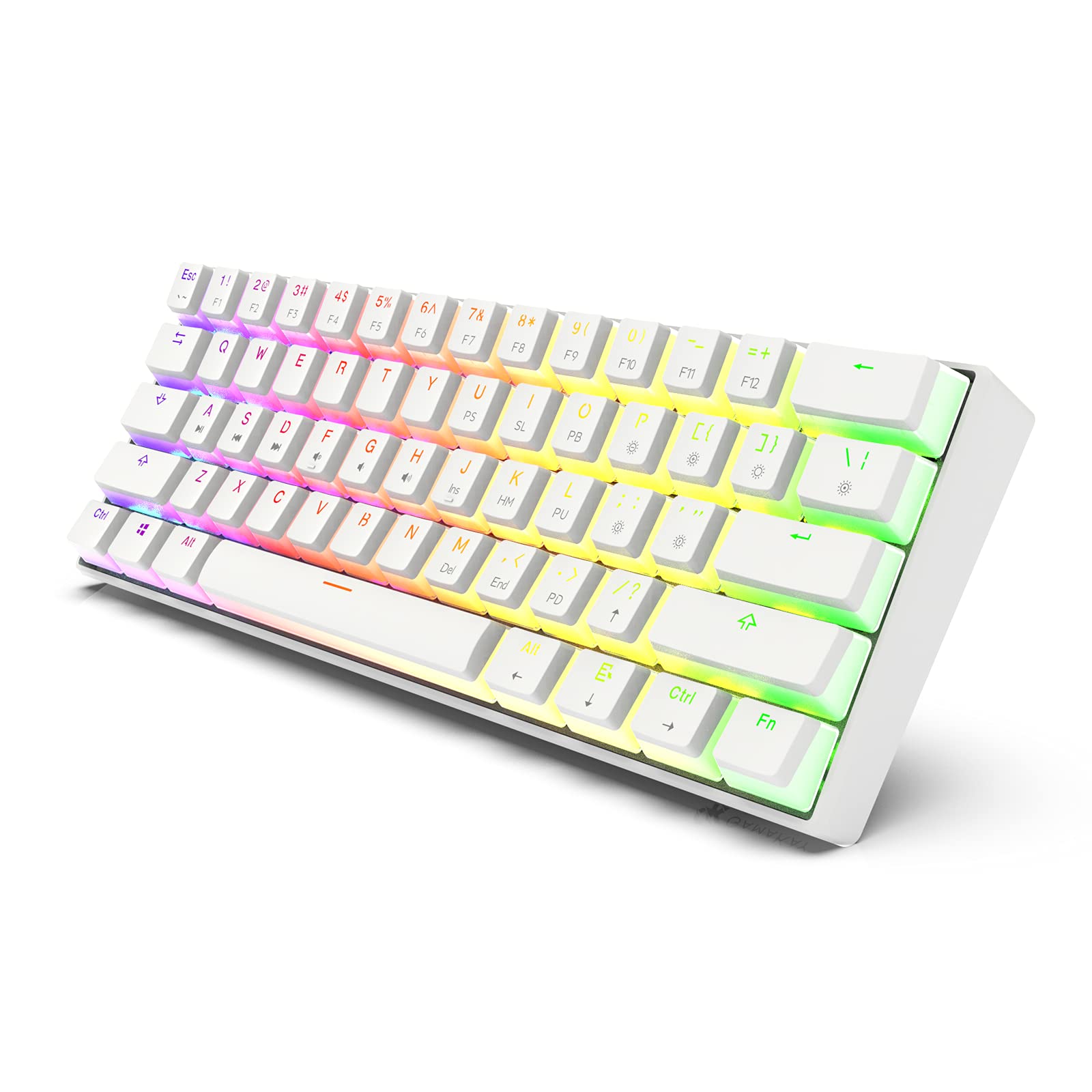 GK GAMAKAY MK61 RGB Pudding Keyboard, 61 Keys Gateron Optical Switch PBT Pudding Keycaps, Hot Swap Backlit Ultra-Compact Wired Gaming Keyboard for Windows Mac PC Gamers (Yellow Switch V2, White)