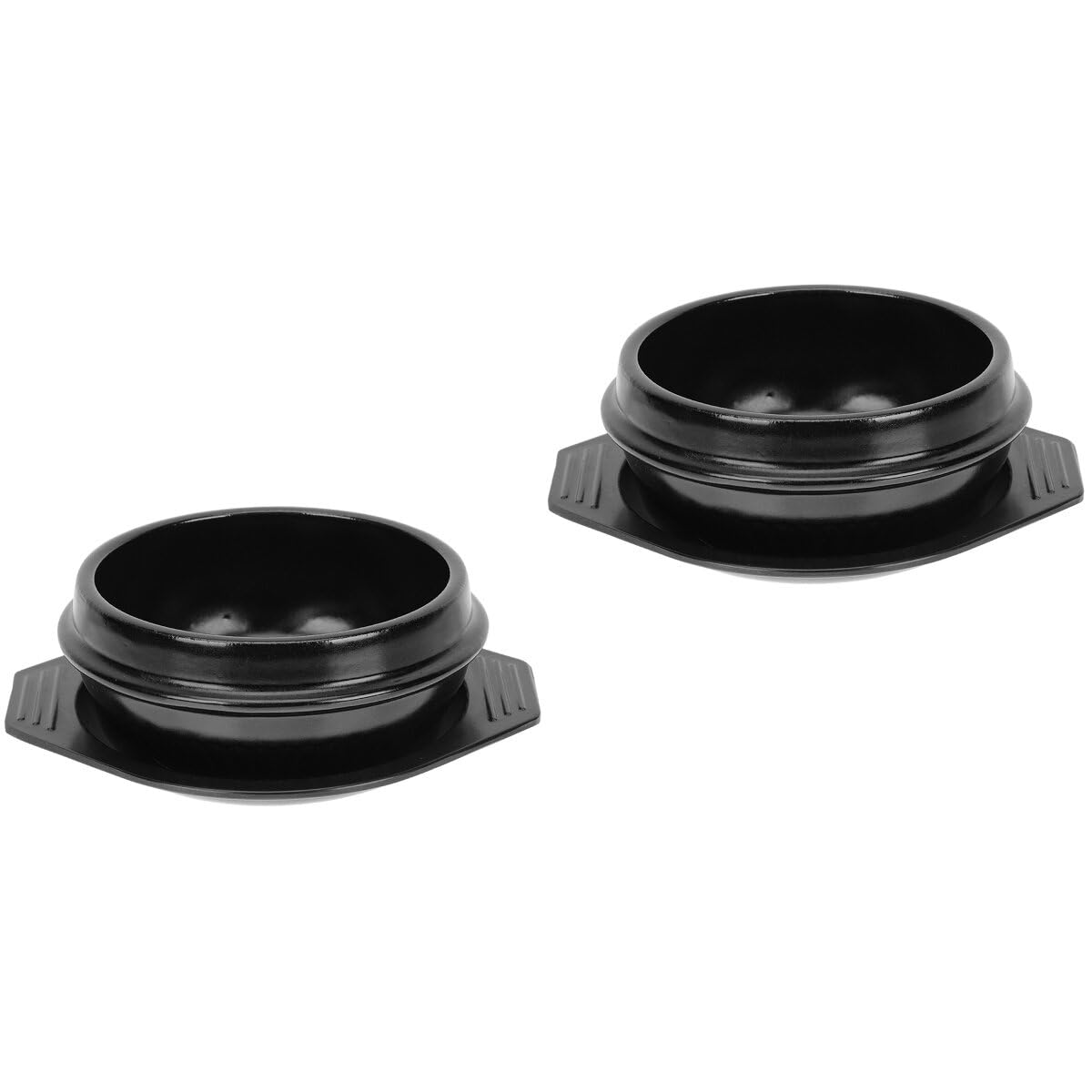 Angoily Korean Stone Bowl with Tray, 2Pcs Clay Pot for Cooking Ceramic Stew Pots No Lid, Korean Cookware Vintage Kitchen Supply Simmer Pot for Stove (12.2X12.2X7cm)