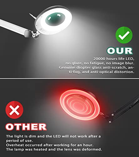 Cosywarm Magnifying Lamp, Upgrade 5 Diopter Glass, Magnifying Glass with Light and Clamp Hands Free, Adjustable Swivel Arm, LED Magnifier Work Lamp for Reading, Hobbies, Workbench.