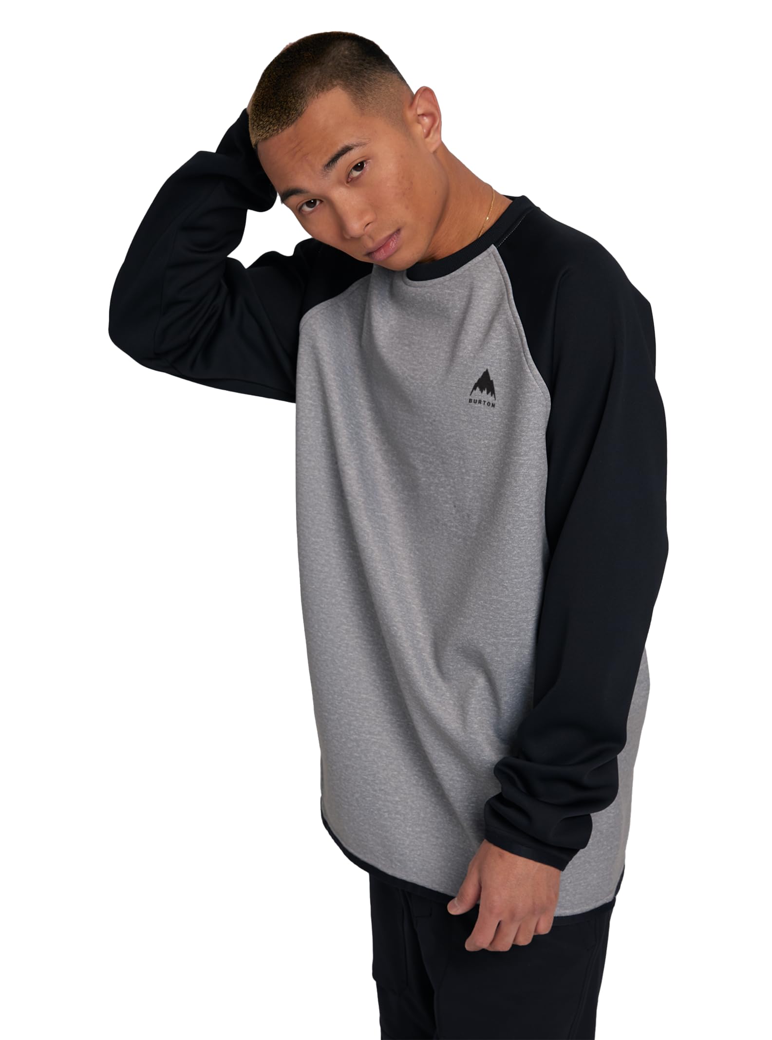 Burton Men's Crown Weatherproof Pullover Crewneck Fleece, Gray Heather/True Black, M
