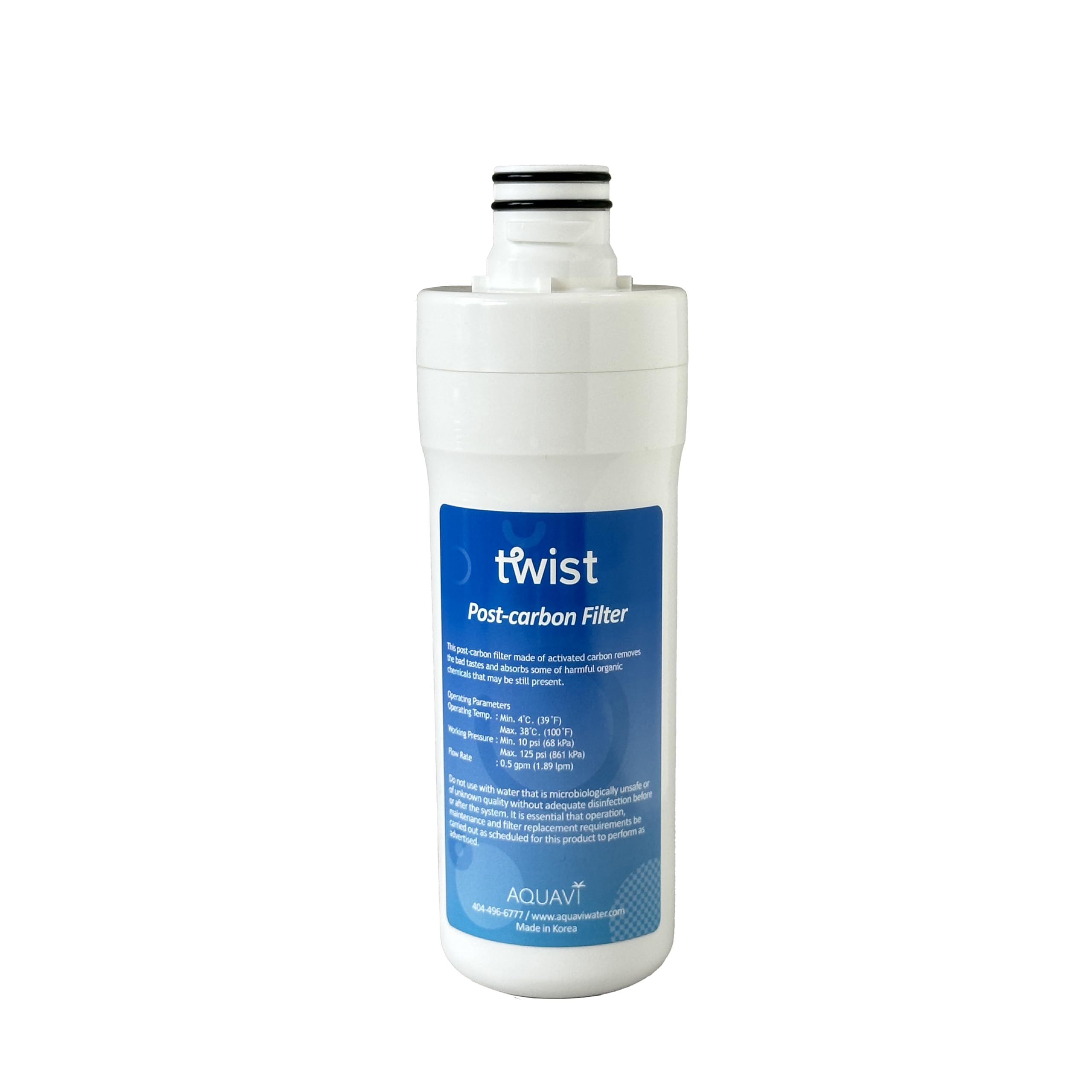 8 inch AQUAVI Twist RO Activated Carbon Post-Filter, Water Filter for Reverse Osmosis RO System Quick Connect Replacement