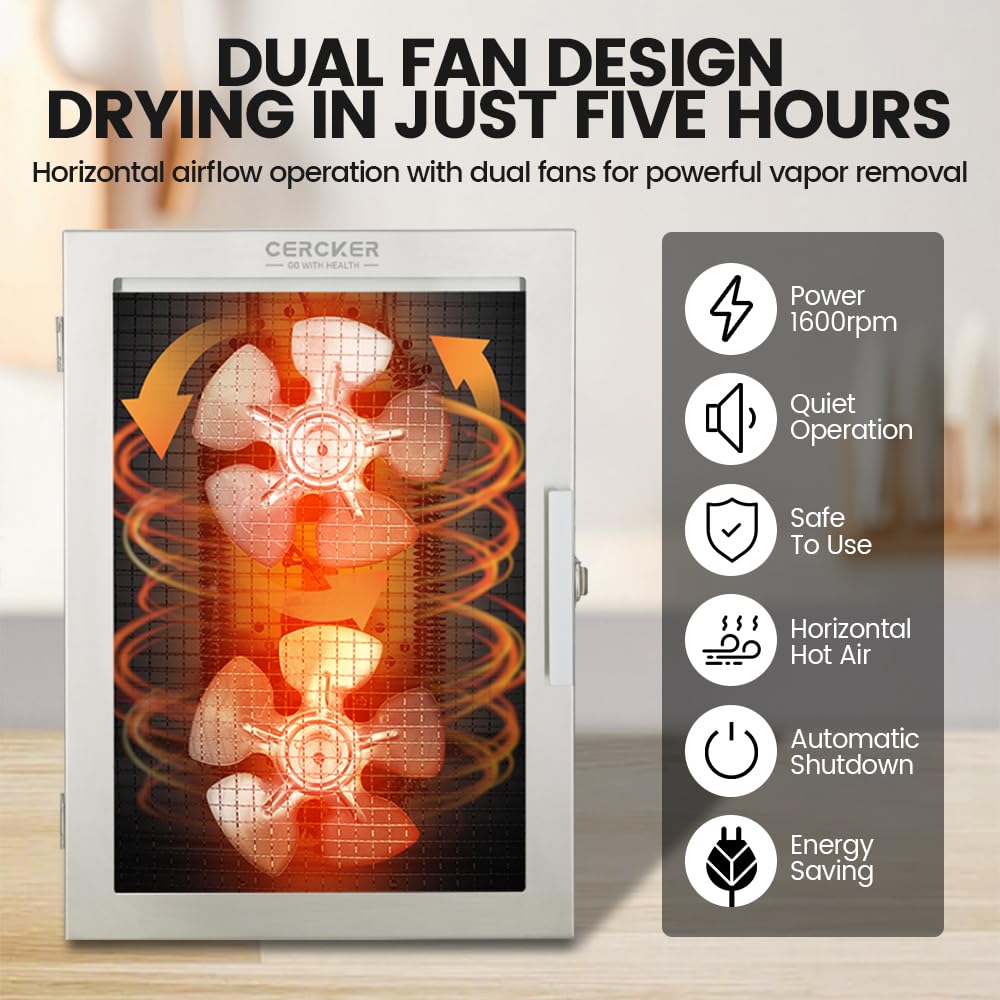Food-Dehydrator Machine 12 Stainless Steel Trays, 800W Dehydrator for Herbs, 10.9ft² Meat Dehydrator for Jerky,190ºF Temperature Control,24H Timer,Powerful Drying Capacity for Fruits,Yogurt