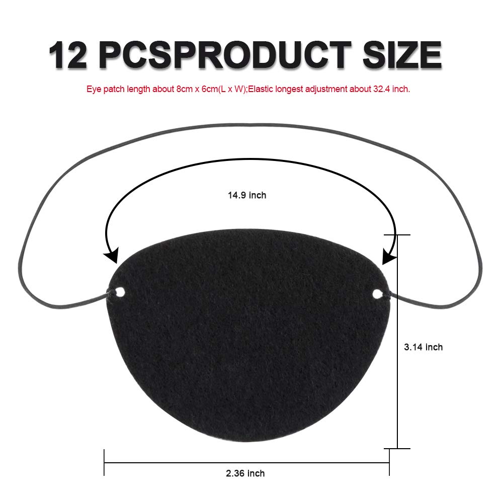 YGDZ Eye Patch, 12pcs Soft Felt Eye Patches for Adults Kids, Adjustable Single Eye Mask for Lazy Eye, Black