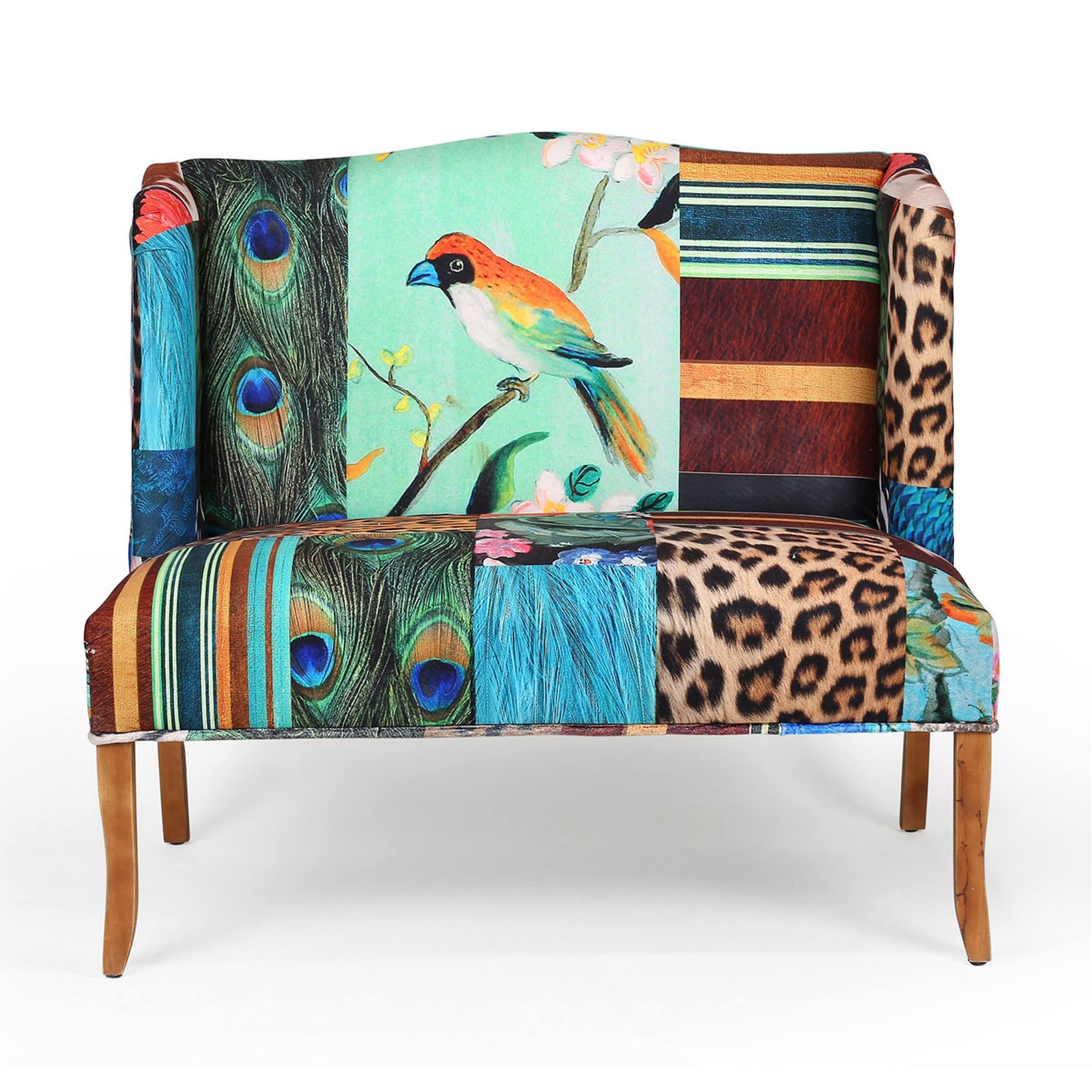 Benjara, Multicolor Benzara Vesta Bird Collage Print Settee