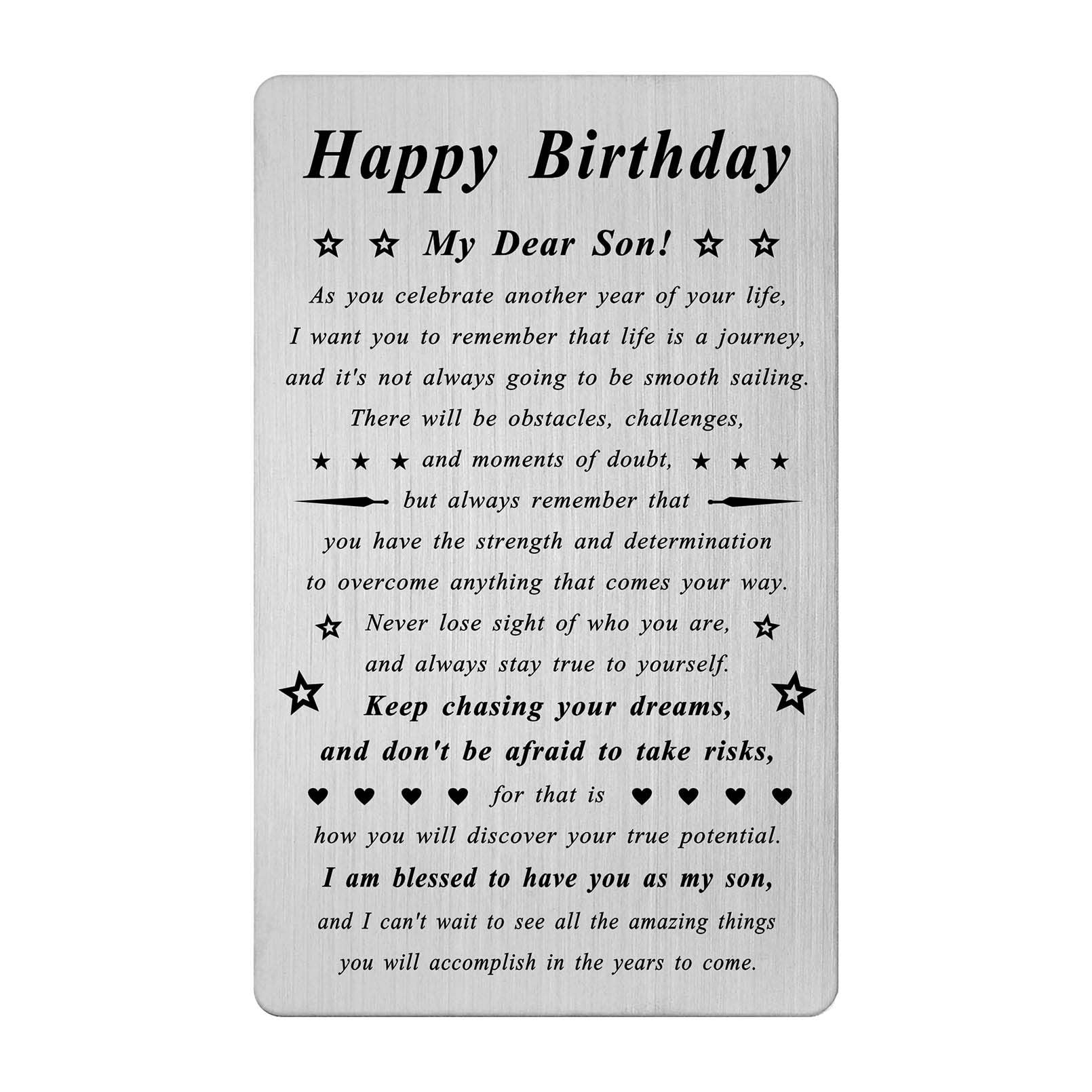 BAZLJY Greeting Card - Happy Birthday to My Son - Metal Engraved
