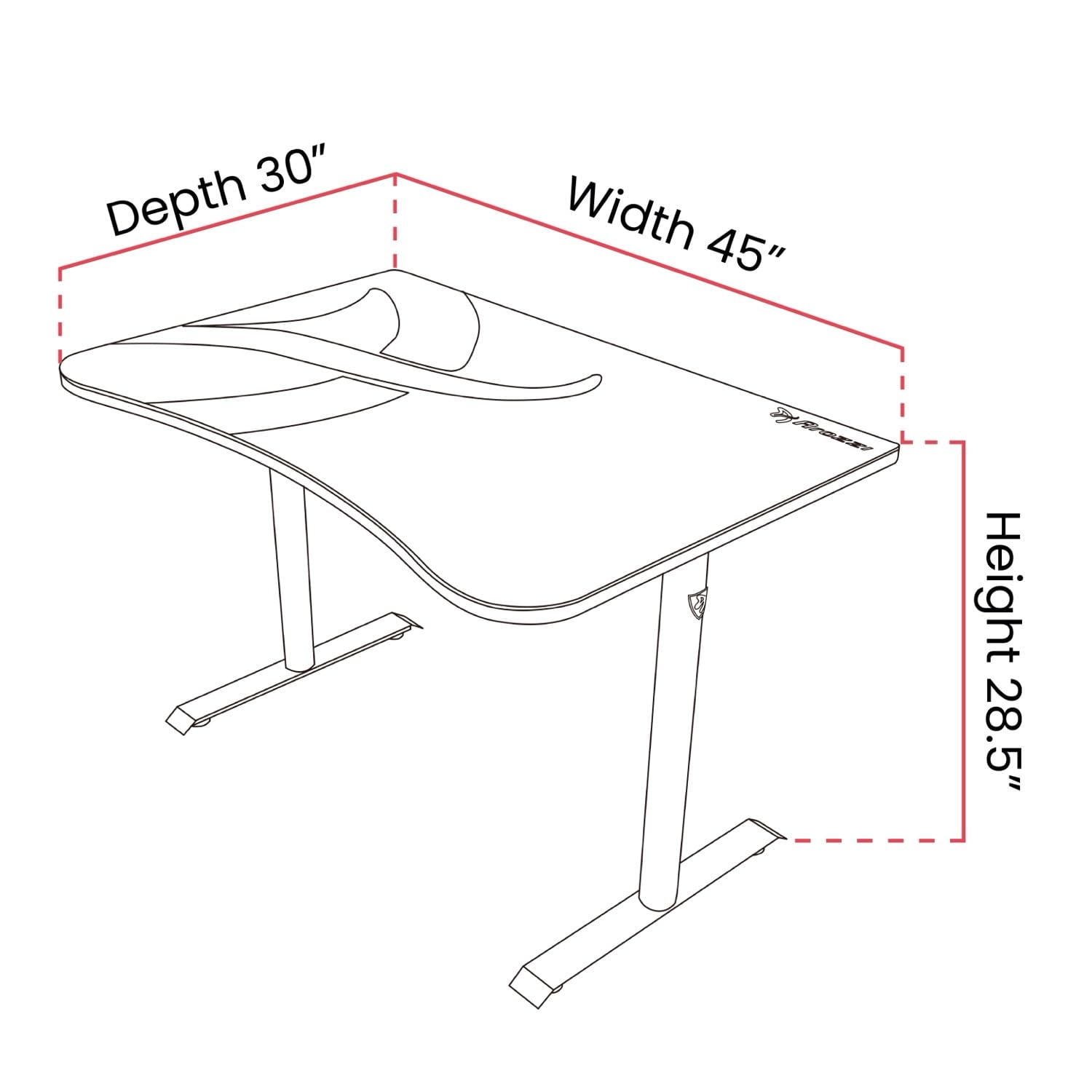 Arozzi Arena Fratello Curved Gaming and Office Desk with Full Surface Water Resistant Desk Mat Custom Monitor Mount Cable Management Cut Outs Under The Desk Cable Management Netting - Pure Black