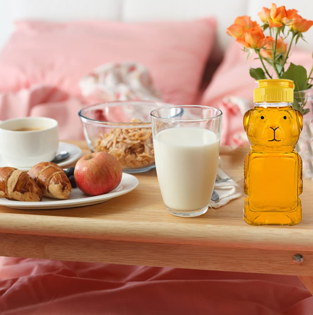 ALMOXVYE 20 Pack Plastic Honey Bottle, 6 Oz Bear Honey Jars Squeeze Honey Bottle with Flip-Top Caps for Storing and Dispensing Honey, Juice