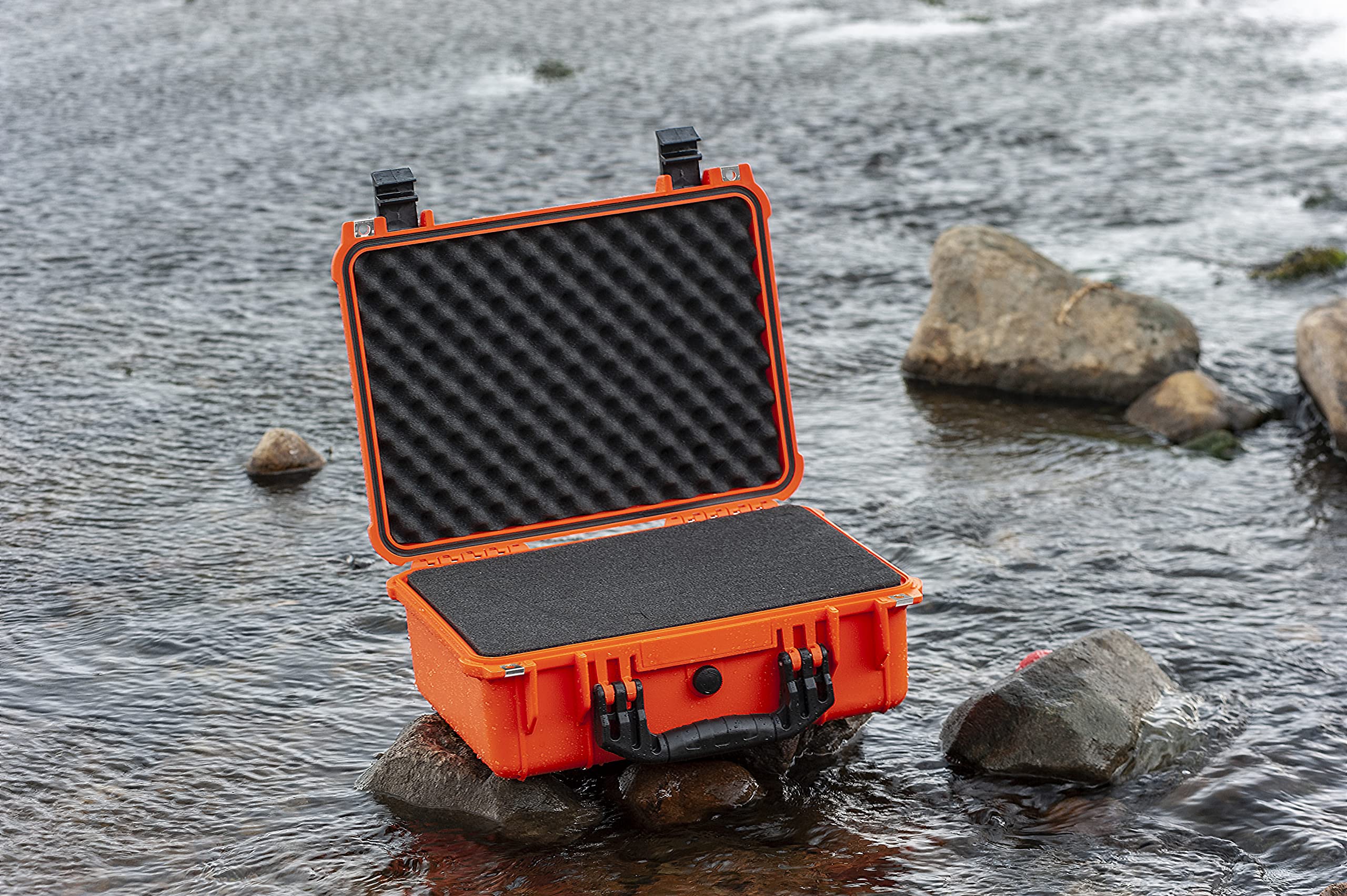 MEIJIA Portable All Weather Waterproof Camera Case with Customizable Fit Foam,Fit Use of Drones, Camera, Equipments, Pistols,15.98x12.99x6.85inches(Orange)