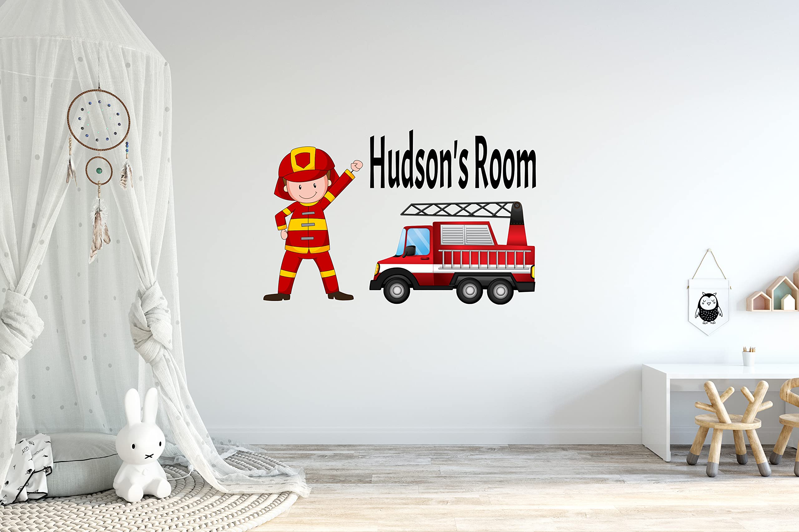 Custom Name Firefighter Wall Decal - Personalized Nursery Name -Wall Decal for Nursery Decoration playroom Decoration (Wide40 x25 Heigth Inches)