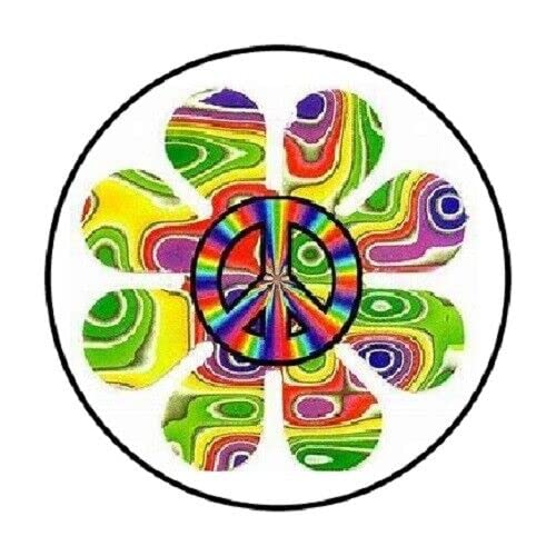 48 Flower Peace Sign #2 !! Envelope Seals Labels Stickers 1.2" Round (Favors, Decorations, Lollipops)