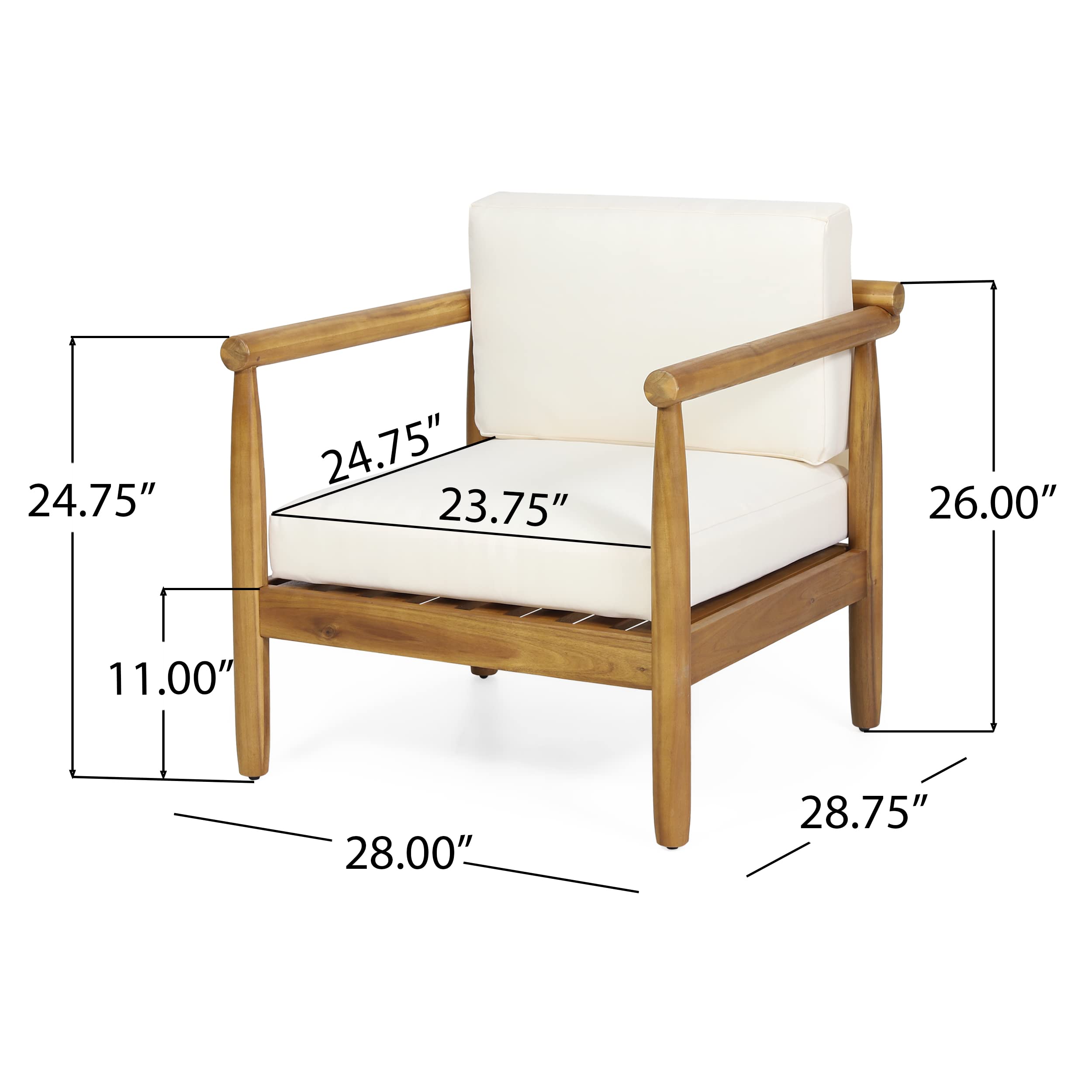 Christopher Knight Home 318120 Bonsallo Club Chair, Teak + Cream