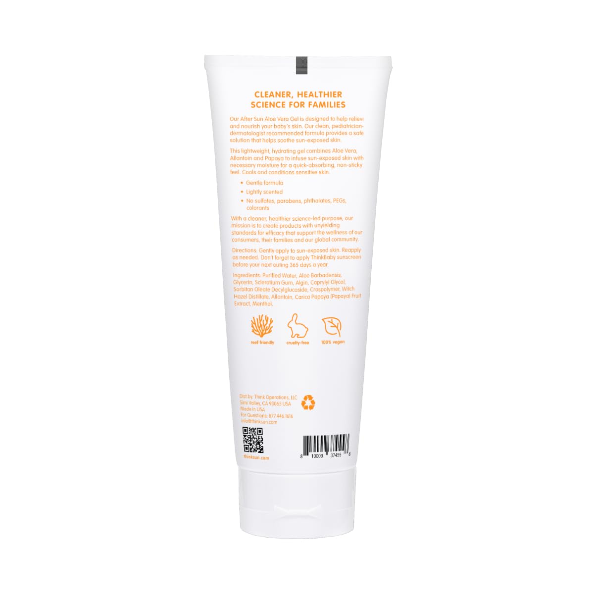 THINK Thinkbaby Aloe Vera Gel, After Sun Relief, 8 Fl Oz, EWG Verified Natural After Sun Skincare for Face & Body - Hydrating, Soothing & Moisturizing Sunburn Solution for Babies & Toddlers