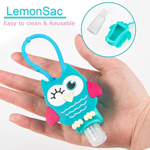 6Pcs Portable Empty Bottles Hand Sanitizer Bottles Holder Cartoon 30ml Leak Proof Refillable Plastic Travel Bottles with Detachable Silicone Protective Case Liquid Soap Containers for Kids (Style A)