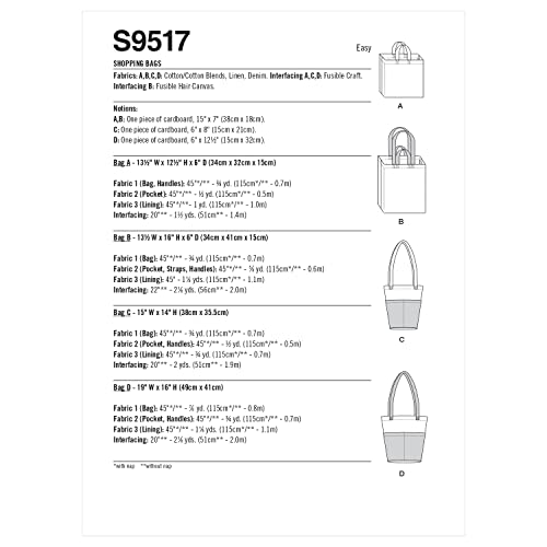 Simplicity Reusable Tote Bag Sewing Pattern Kit, Code S9517, One Size, Multicolor