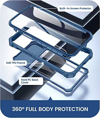 Caka for iPhone 13 Pro Max Case, iPhone 12 Pro Max Phone Case with Screen Protector & Slide Camera Cover Heavy Duty Protection Shockproof Phone Case Cover for iPhone 13 Pro Max 12 Pro Max, Blue