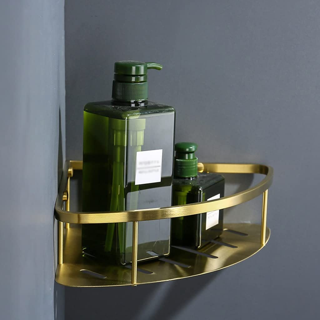 BAHELS Corner Shower Caddy Bathroom Corner Shelf, 304 Stainless Steel Shower Shampoo Soap Cosmetic Kitchen Holder, Single Tier Bath Accessories, Nail Punched Shower Organizer (Color : Brushed Gold)