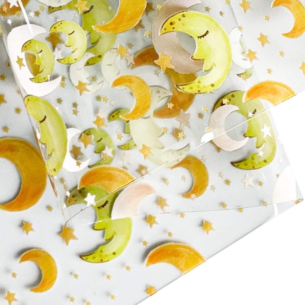 ONEART | Simple Moon and Star Vinyl Leather 12" x 54" Transparent PVC Printed Leather for Bows, Earrings, Cosmetic Bags