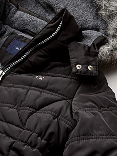 Calvin Klein Girls' Hooded Winter Puffer Jacket, Full-Length Heavy Weight Coat with Fleece Lining, Black Aerial, 4T
