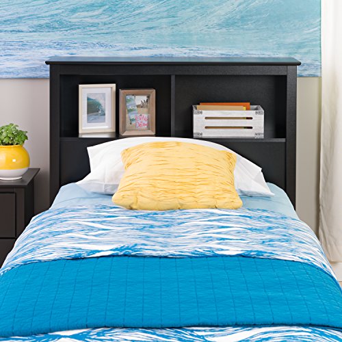Prepac Captain's Platform Storage Bed with 6 Drawers, Twin, Black & Twin Bookcase Headboard, Black