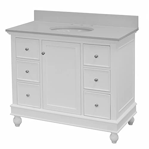 Bella 42-inch Bathroom Vanity (White/Quartz): Includes White Cabinet with Stunning Quartz Countertop and White Ceramic Sink