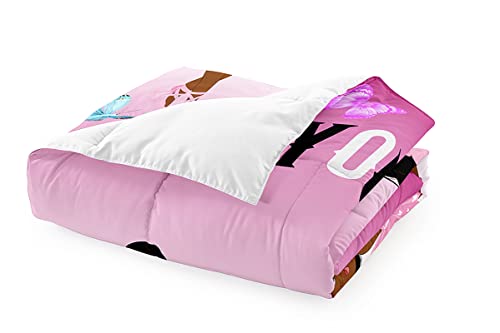 BATATADOCE Cute Little Ballet Bedding Sets African American Black Girls Pink Comforter Set Pink Princess Bed Set Kids Full Size Comforter Sets for Girls Bedroom,1 Comforter + 2 Pillowcases