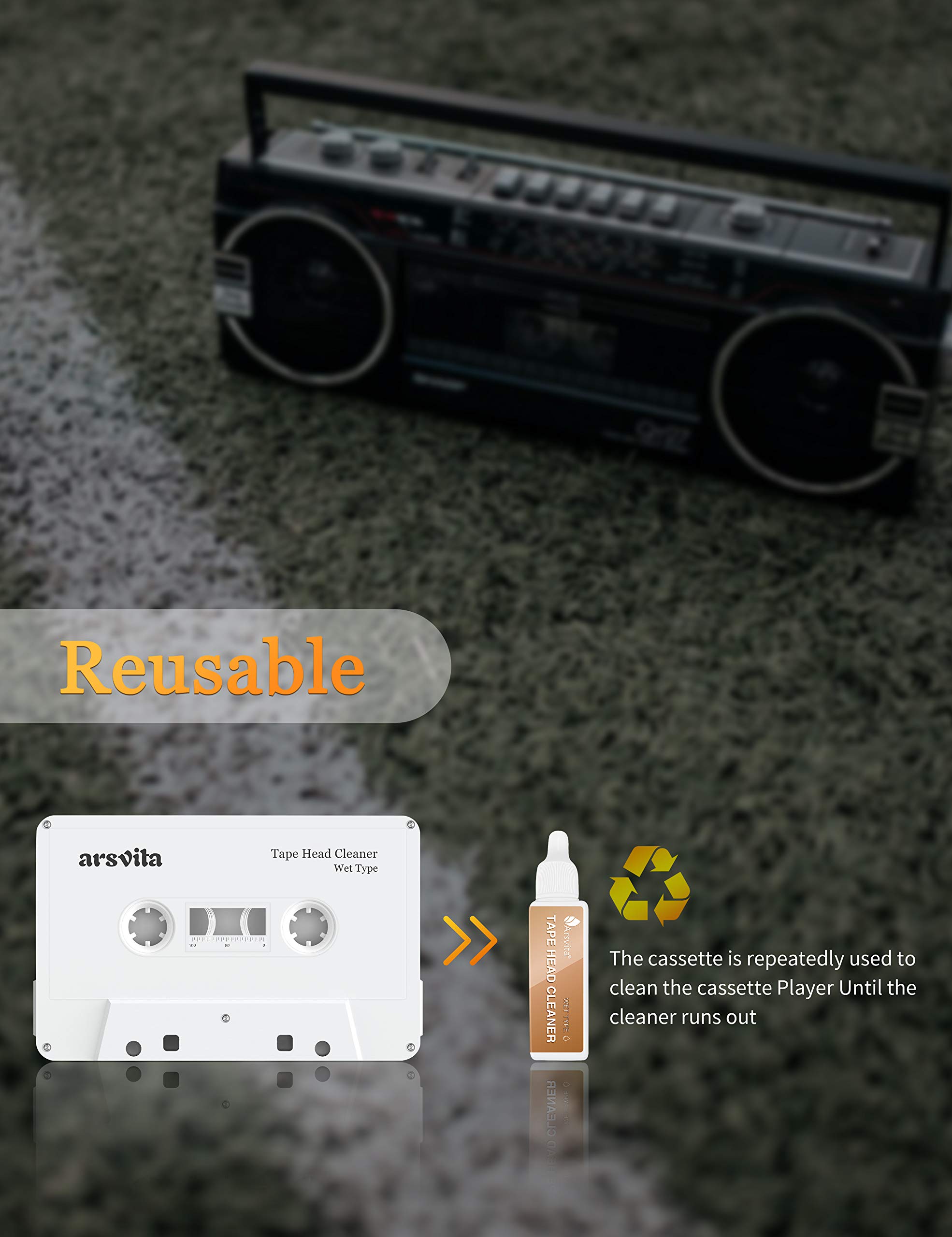 Arsvita Audio Tape/Cassette Head Cleaner with 2 Cleaner Solutions